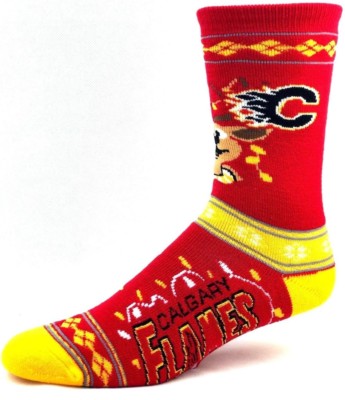 Calgary Flames Hockey Christmas Sweater Stripe Holiday Crew Socks | eBay