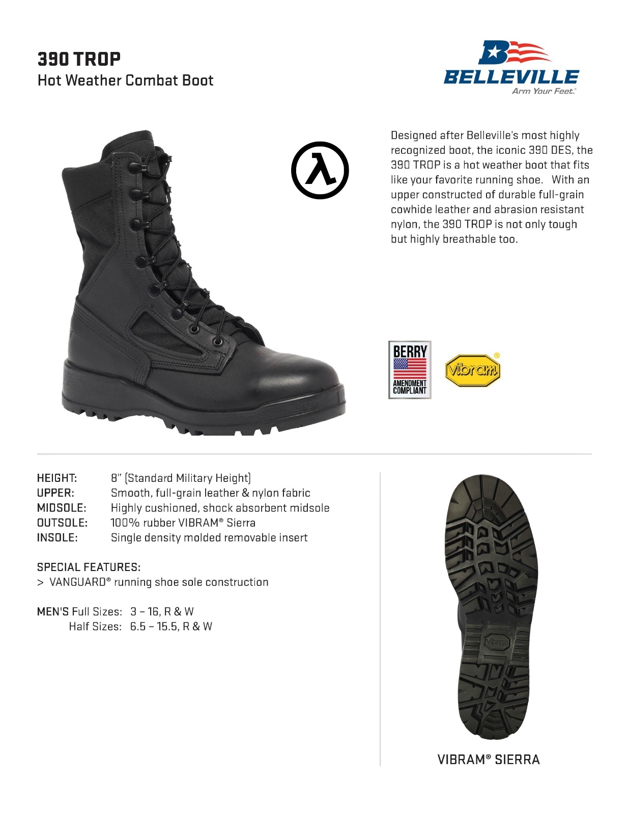 BELLEVILLE 390 TRP TROP HOT WEATHER MILITARY BOOTS / BLACK - ALL SIZES ...