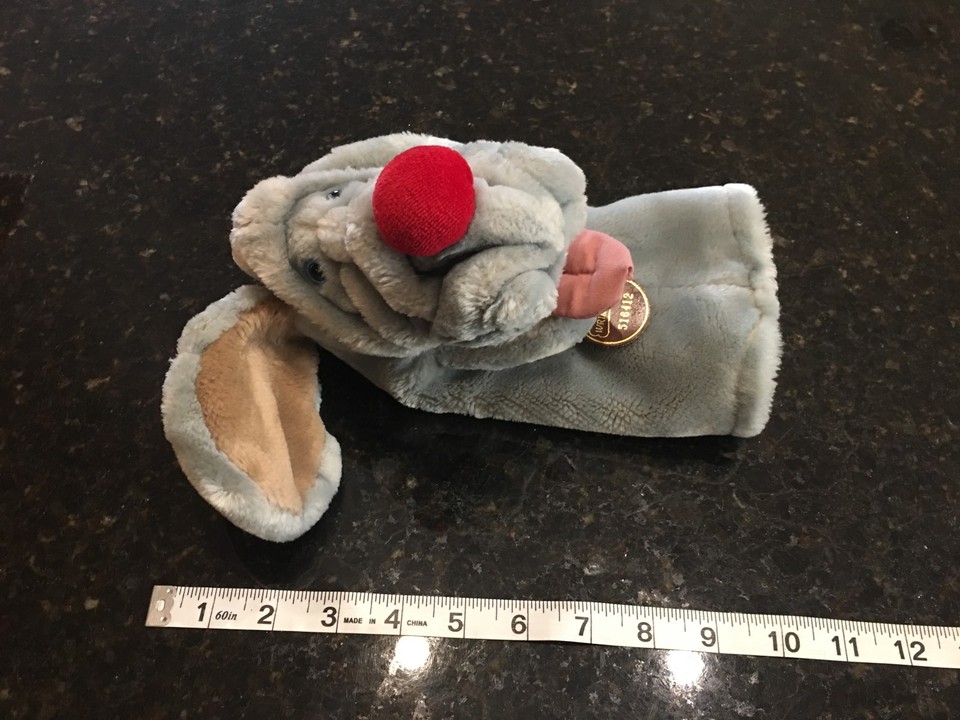 Ganz Heritage Collection Wrinkles Gray dog red nose plush hand puppet ...