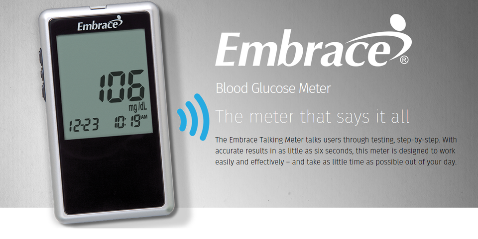 EMBRACE TALK Blood Glucose Meter +100 Test Strip. EXP 10/2026 FREE ...