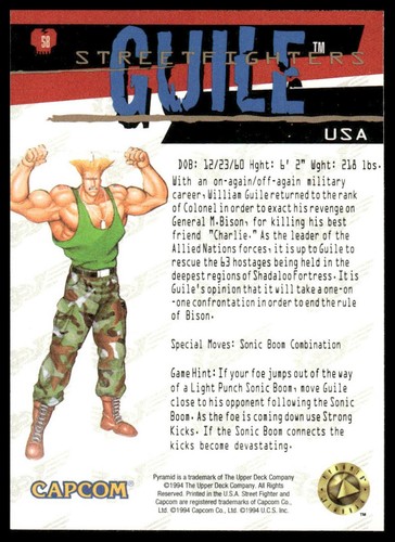 1995 Upper Deck Street Fighter Movie #58 Guile, Jean-Claude Van Damme ...