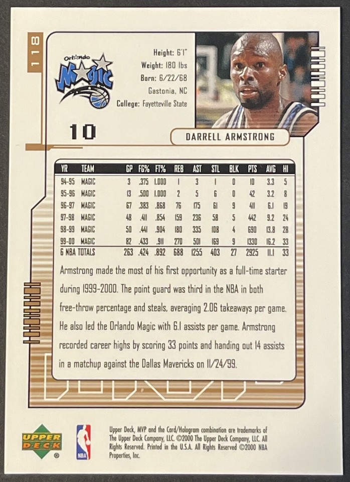 2000-01 Upper Deck MVP Basketball #118 Darrell Armstrong | eBay