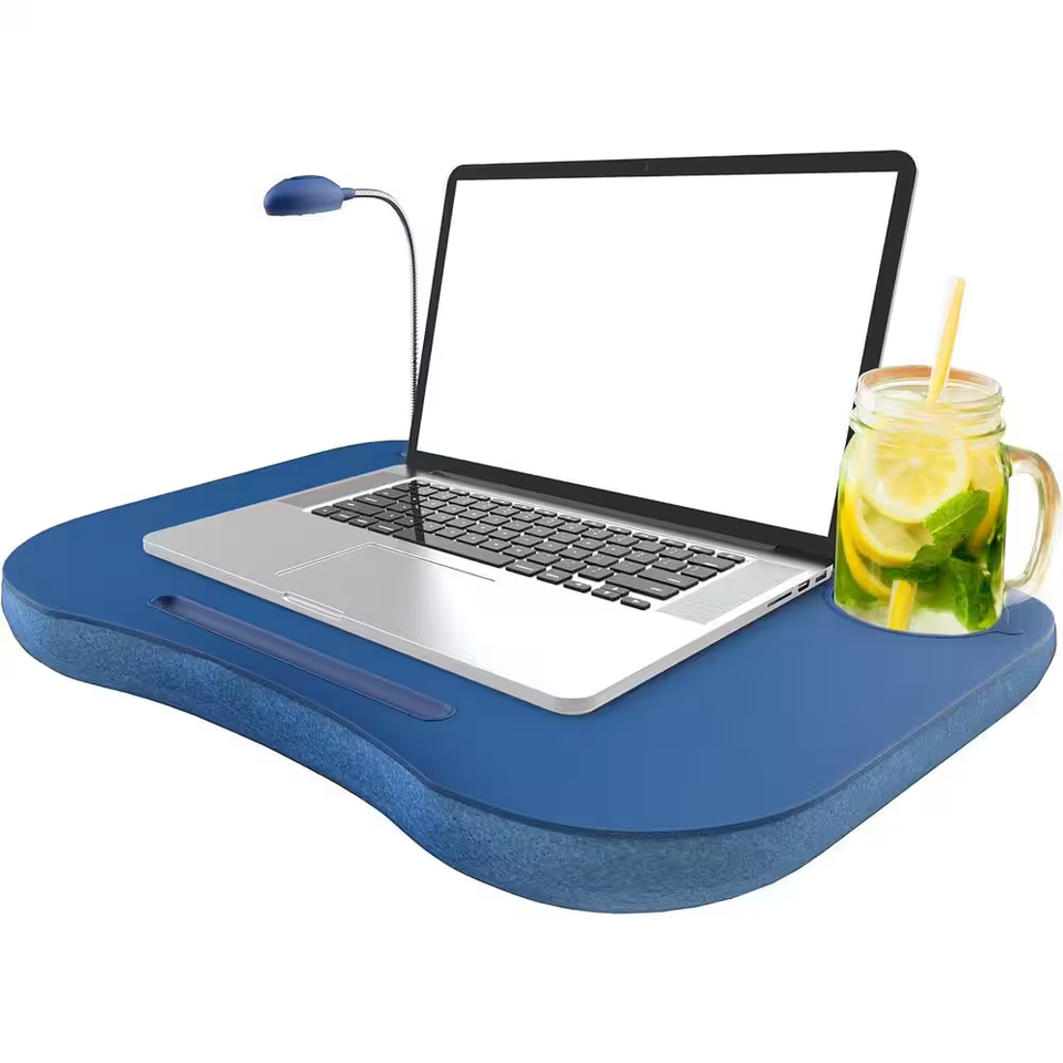 Cushioned Laptop Lap Desk with LED Light and Cup Holder (Blue) | eBay