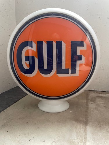 VINTAGE ORIGINAL GULF GAS PUMP TOPPER GLOBE, MOUNTED TO LIGHT-UP, TWO ...