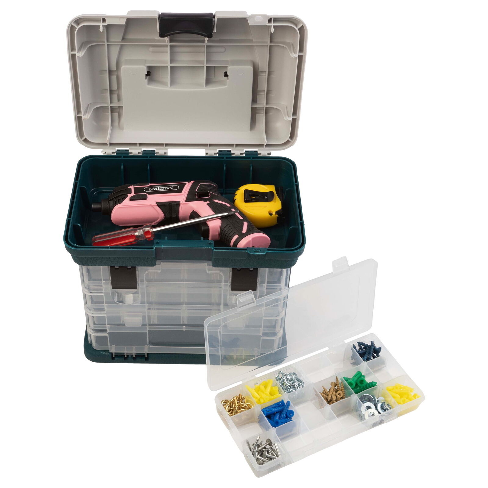 Organizer Toolbox Hardware Tackle Craft Storage Box W/ Removable Drawer ...