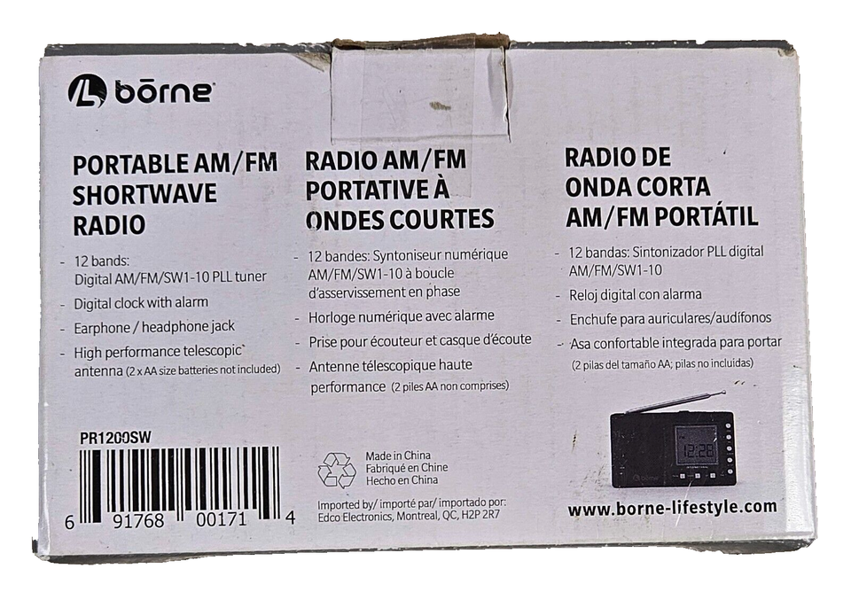 Borne SW 1-10 12 Band Portable AM/FM Shortwave Radio Alarm PR1200SW NEW ...