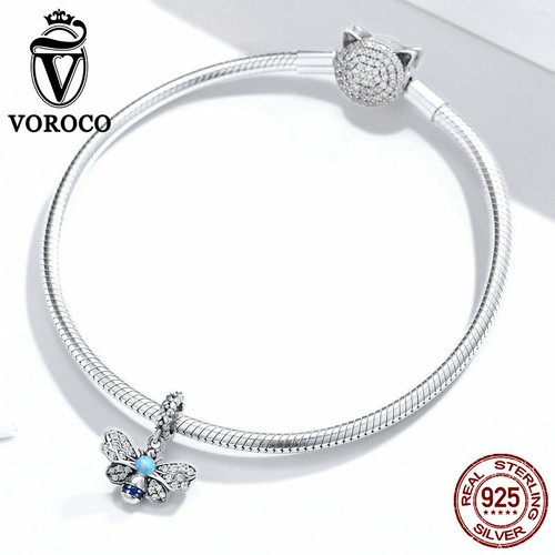 Voroco Solid Blue bee Nice 925 Sterling silver Charm Dangle Fit ...