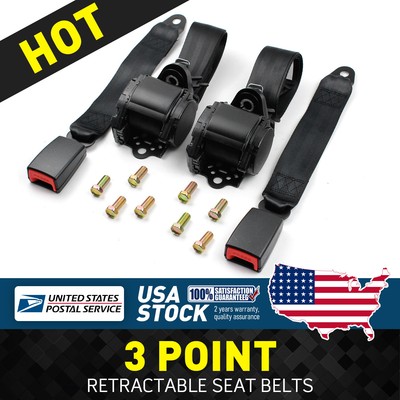 2x Car 3 Point Seat Front Belts Buckle Kit Automatic Retractable Safety ...