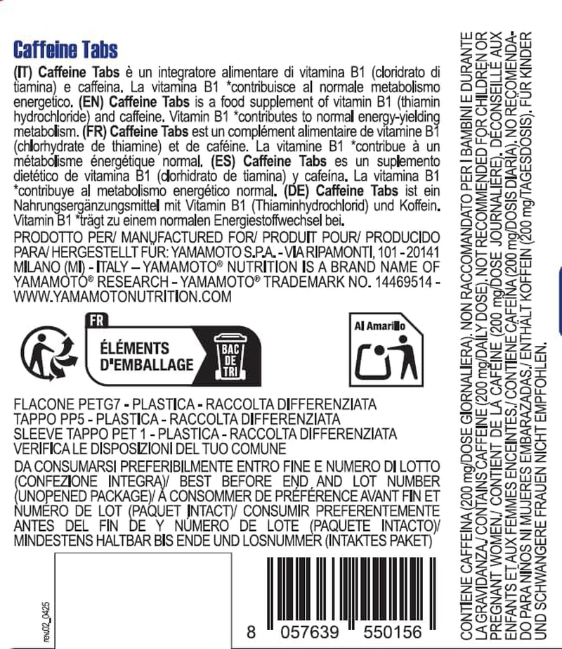 Caffeine TABS Integratore Alimentare Di Vitamina B1 E Caffeina 100 ...