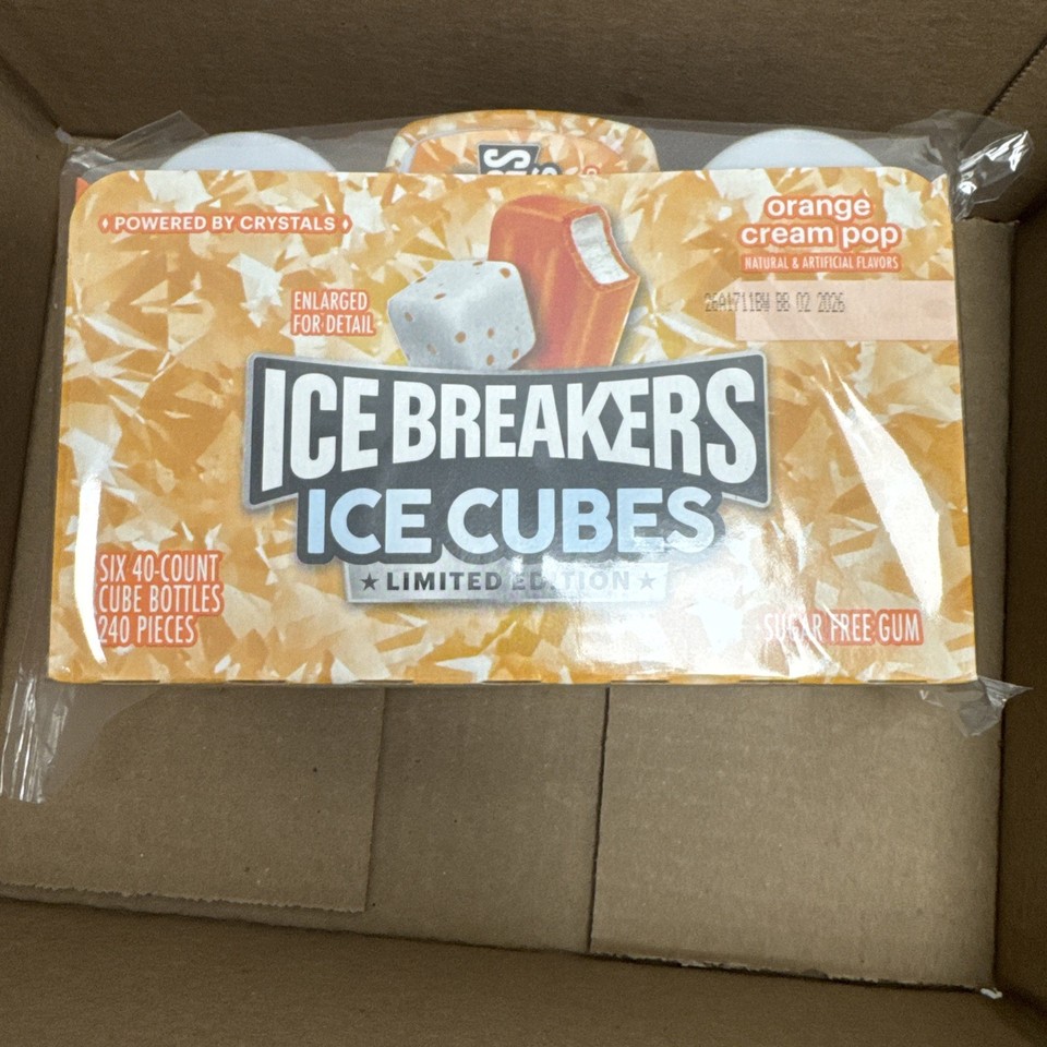 ICE BREAKERS ICE CUBES Orange Cream Pop (Pack of 6) Sugar Free Gum 3 ...