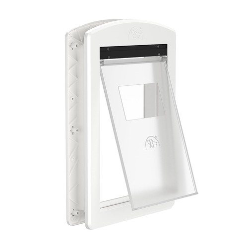 White Frame Dog Door, Plastic Doggy Door with Sliding Lock Panel and ...