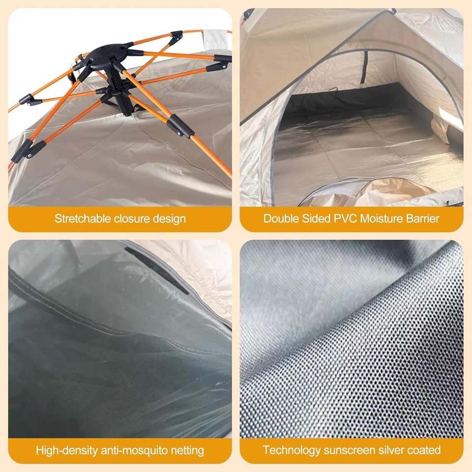 Camping Tent -3-4-Person Easy Pop Up Tent with 2 Doors -UPF50 ...