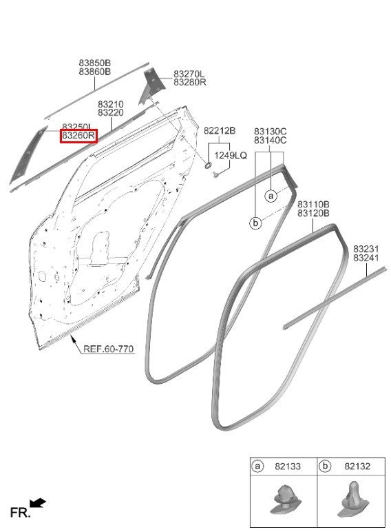 OEM 83260-P1010 GARNISH ASSY-RR DR FR FRAME,RH for Kia Sportage 2023 ...