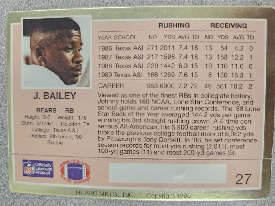 1990 Hi-Pro Johnny Bailey NFL Card #27 | eBay