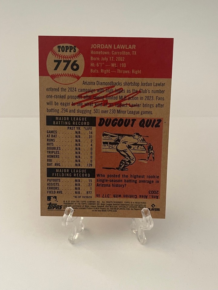 2024 Topps Living Set® # 776 JORDAN LAWLAR RC Arizona Diamondbacks ...
