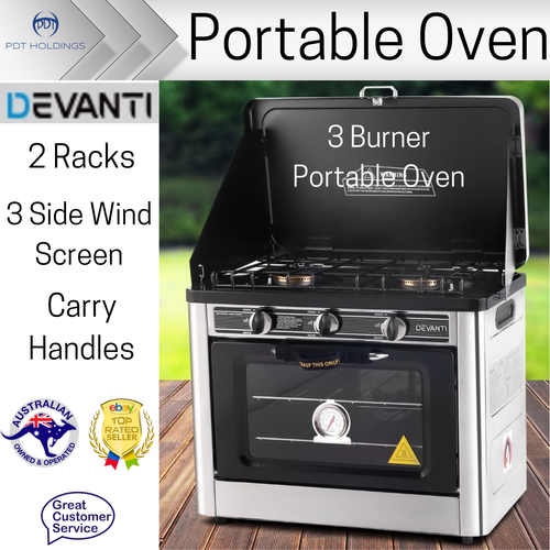 Devanti Portable Camping Cooking Oven LPG Gas 3 Burner Stove Stainless ...