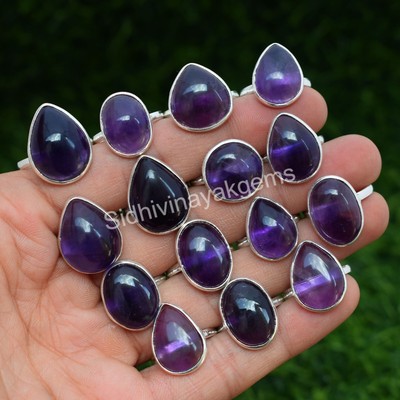 50 PCs. Lot Natural Amethyst Gemstone 925 Silver Plated Bezel Rings Jewelry BF21 | eBay