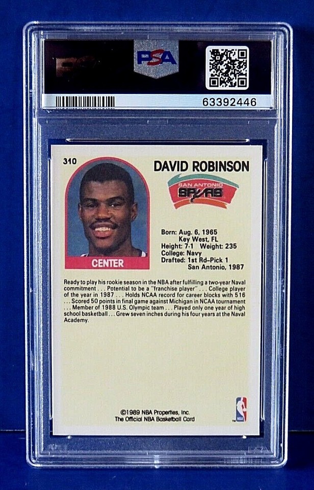 1989 HOOPS DAVID ROBINSON Rookie BASKETBALL CARD #310 ~ PSA 8 | eBay