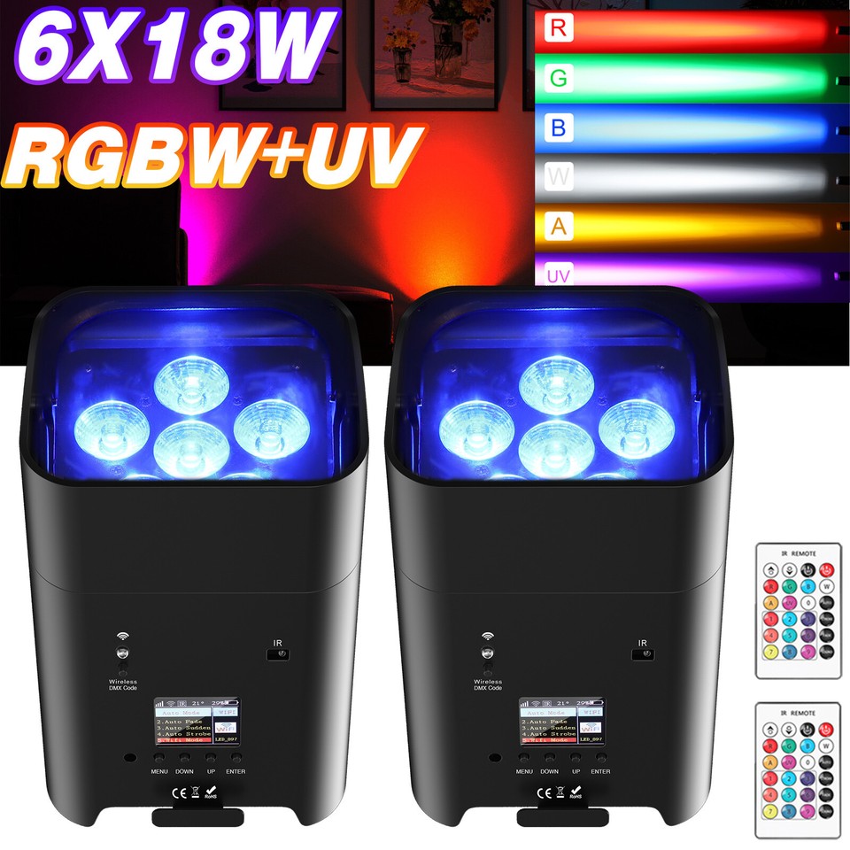 6PCS 6x18W Wireless Par Light Battery RGBWA+UV 6 LED Uplight with Case ...