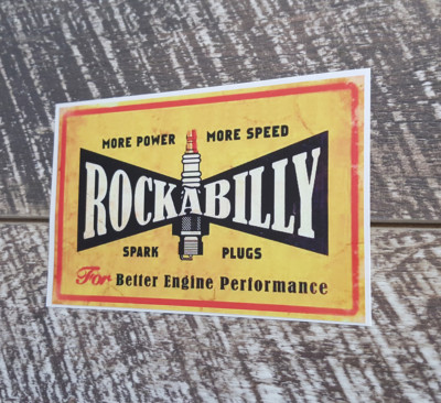 ROCKABILLY SPARK PLUGS Decal Sticker for Mancave Garage Americana Retro ...