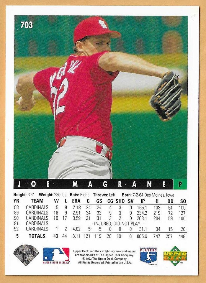 JOE MAGRANE ST. LOUIS CARDINALS #703 - UPPER DECK NM-MT 1993 | eBay