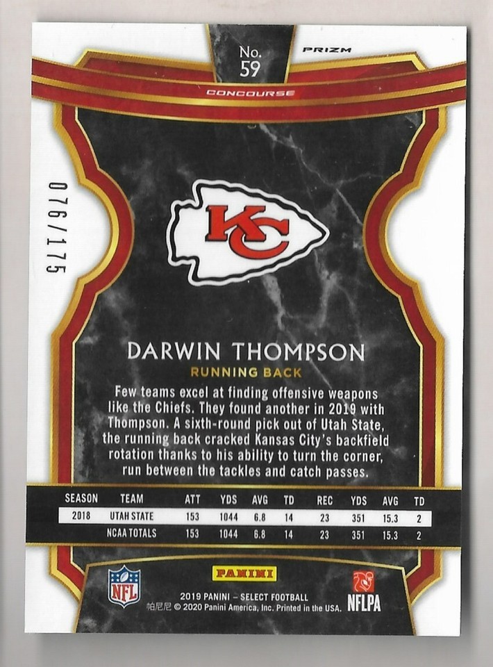 DARWIN THOMPSON 2019 SELECT BLUE CHECKER SP PRIZM ROOKIE RC #57 076/175 ...
