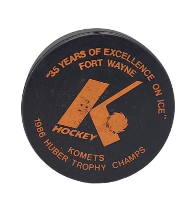 1986 Fort Wayne Komets Souvenir Hockey Puck Huber Trophy Champs IHL ...