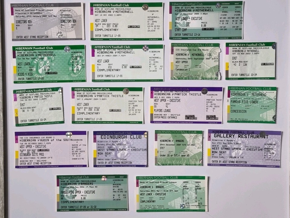 Around 70 x Hibernian / Hibs Football Tickets including Rangers May ...