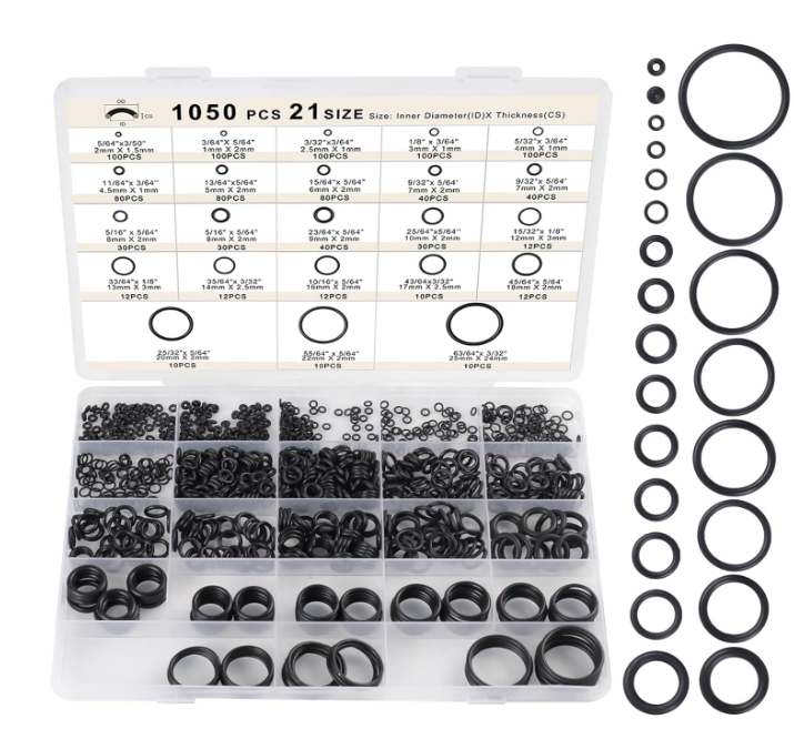 21 Size Rubber O Ring Set,1050 Pcs Black Small O Rings Assortment Kits ...