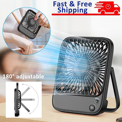 USB Desk Fan 5000mAh Rechargeable Portable Folding 4 Speeds Table Mini ...