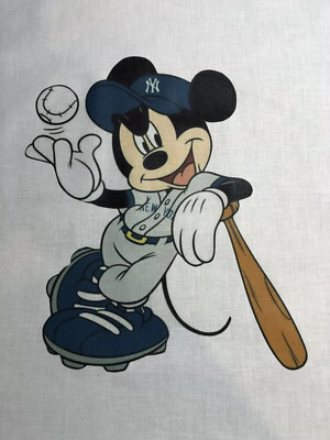 1 Mickey Mouse New YORK YANKEES BASEBALL LOGO Quilt Block Sewing Square ...