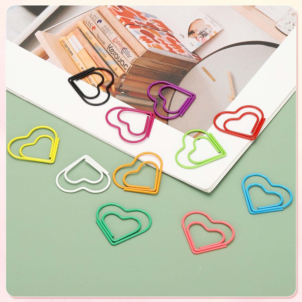 100 Pcs Heart Shape Paper Clip, Metal Paper Clip, Plastic Coating ...