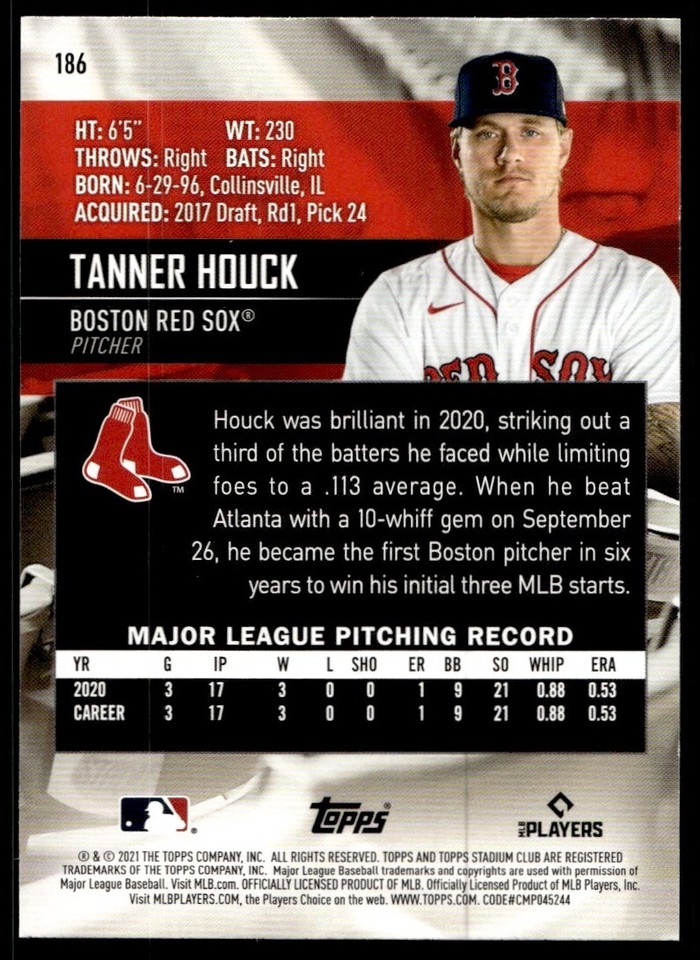 2021 Stadium Club Tanner Houck Rookie Boston Red Sox #186 | eBay