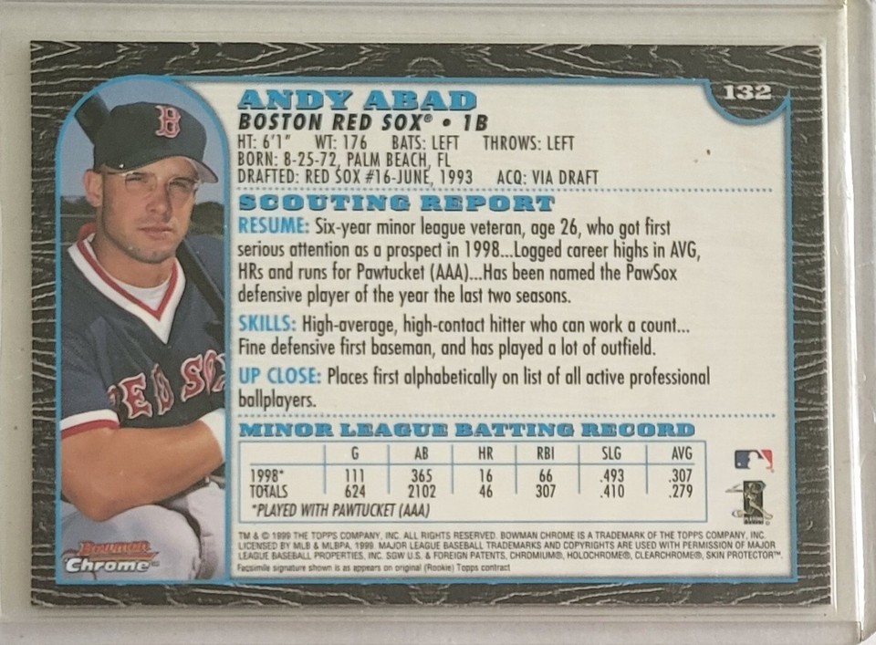 1999 Bowman Chrome #132 Andy Abad Boston Red Sox Baseball Card | eBay