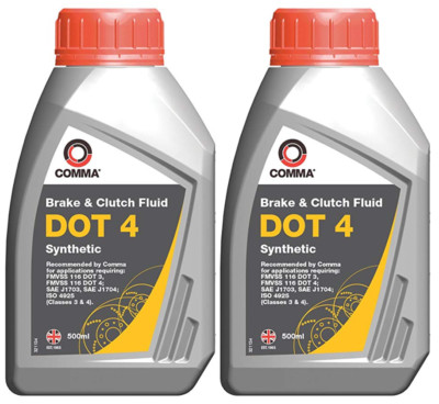 2x Comma - DOT 4 Synthetic Brake & Clutch Fluid BF4500M 500ml = 1L ...