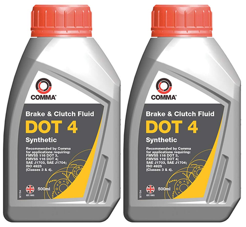 2x Comma - DOT 4 Synthetic Brake & Clutch Fluid BF4500M 500ml = 1L ...