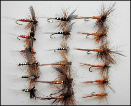 Dry Fishing Flies, 18 Spinners, Sherry, Red, Orange, Black & Olive ...