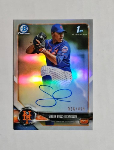 Simeon Woods-Richardson 2018 1st Bowman Chrome AUTO Mets REFRACTOR 336/ ...