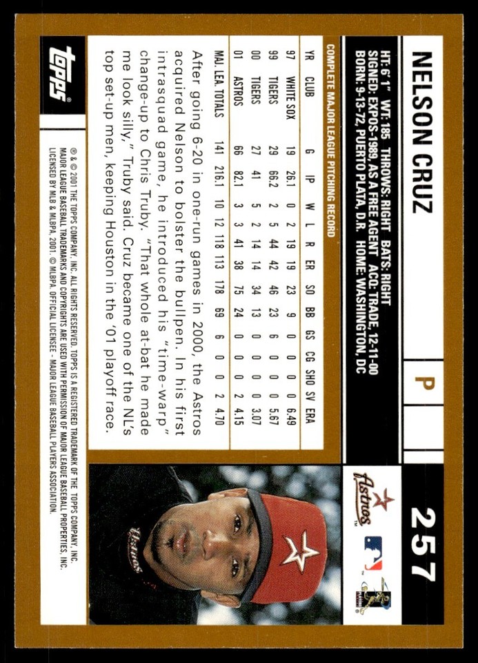 2002 Topps Baseball Card Nelson Cruz BB Houston Astros #257 | eBay