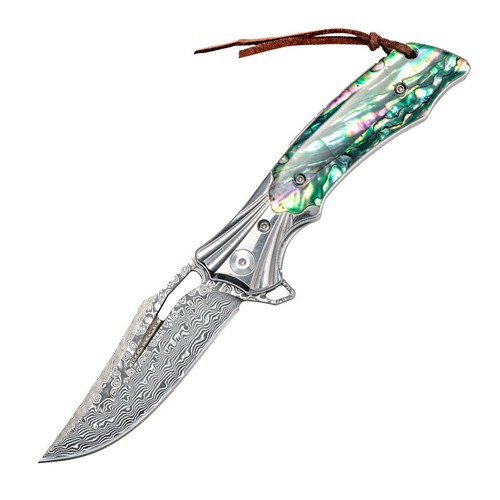 Damascus +15° Handcrafted Water Grinding Blade Shell Resin Scales ...