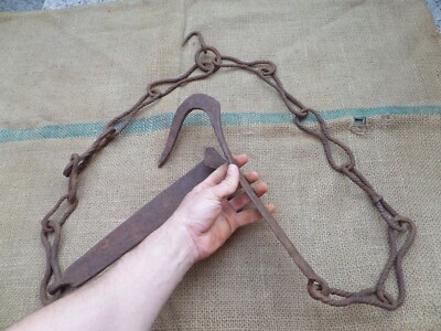 ANTIQUE CHIMNEY CHAIN HEARTH FIREPLACE COOKING TRAMMEL HOOK TWISTED ...