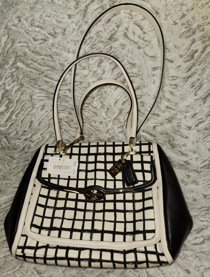 Coach Designer Handbag in Black and White Checkered Pattern, New with ...