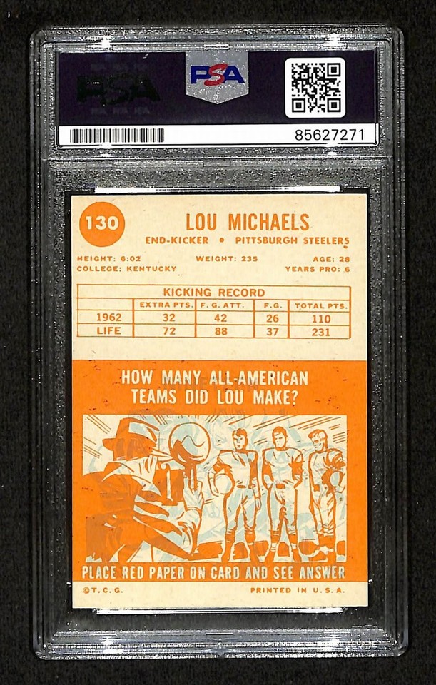 Lou Michaels Signed/Autographed 1963 TOPPS Card #130 Steelers PSA/DNA ...