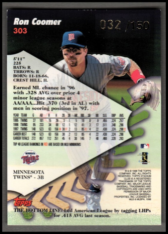 1998 Stadium Club One Of A Kind #303 Ron Coomer /150 - NM-MT | eBay