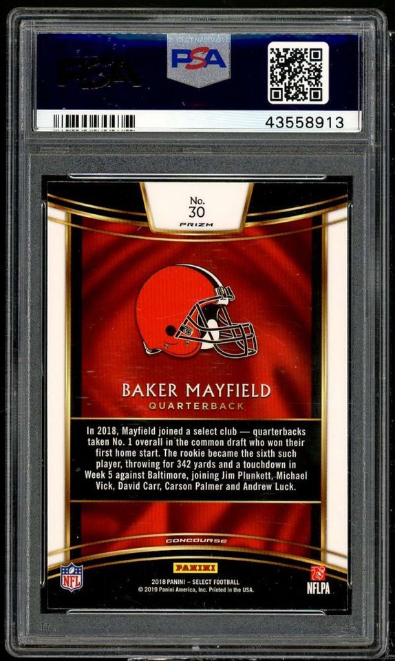 Baker Mayfield Rookie Card 2018 Panini Select Silver Prizm #30 PSA 10 ...