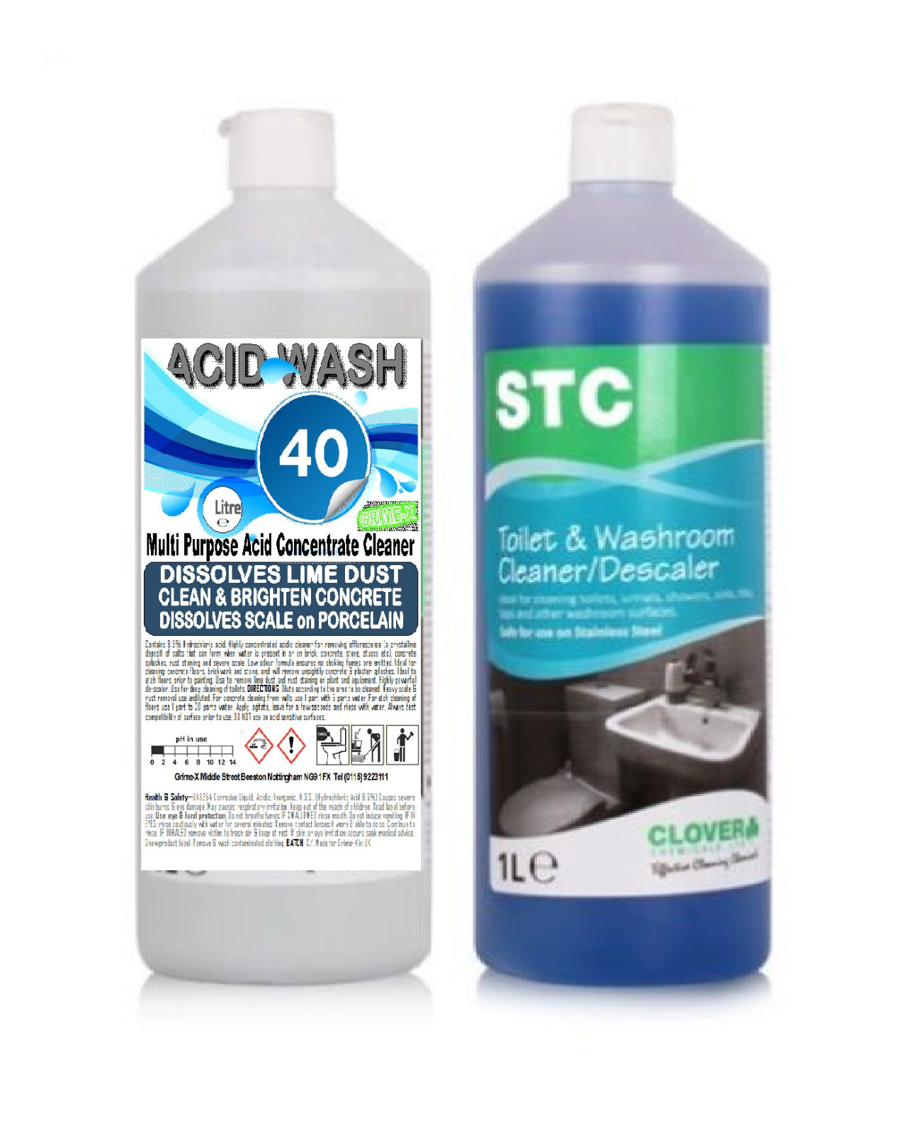Acid Wash 40 & STC Toilet Bathroom Descaler Cleaner Washroom Limescale ...