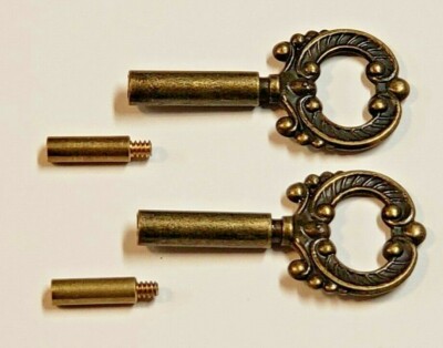 2 ANTIQUE BRASS KEYS FOR TURN KNOB LAMP SOCKET WITH 1/2" EXTENSIONS NEW ...
