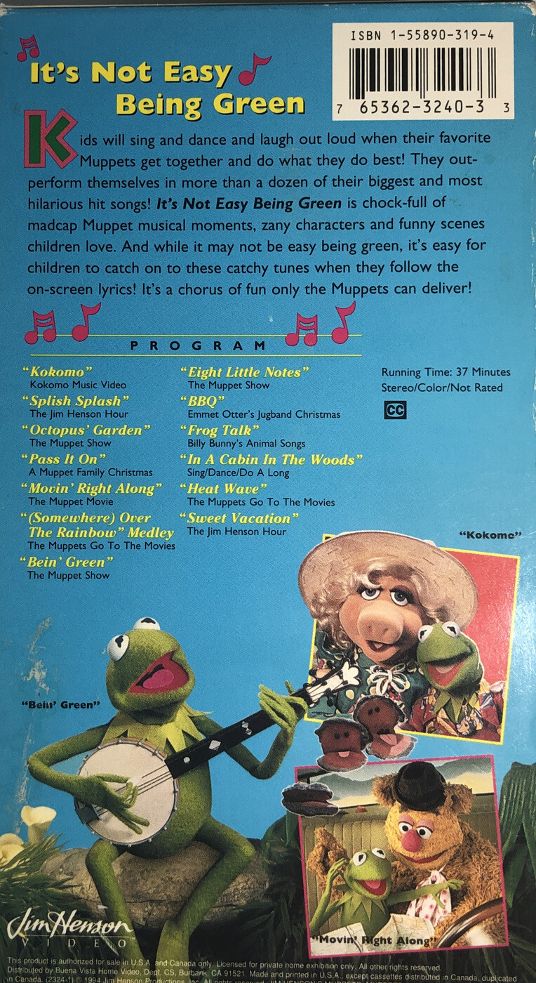 Muppet Sing Alongs-It's Not Easy Being Green Jim Henson Kermit(VHS 1994 ...