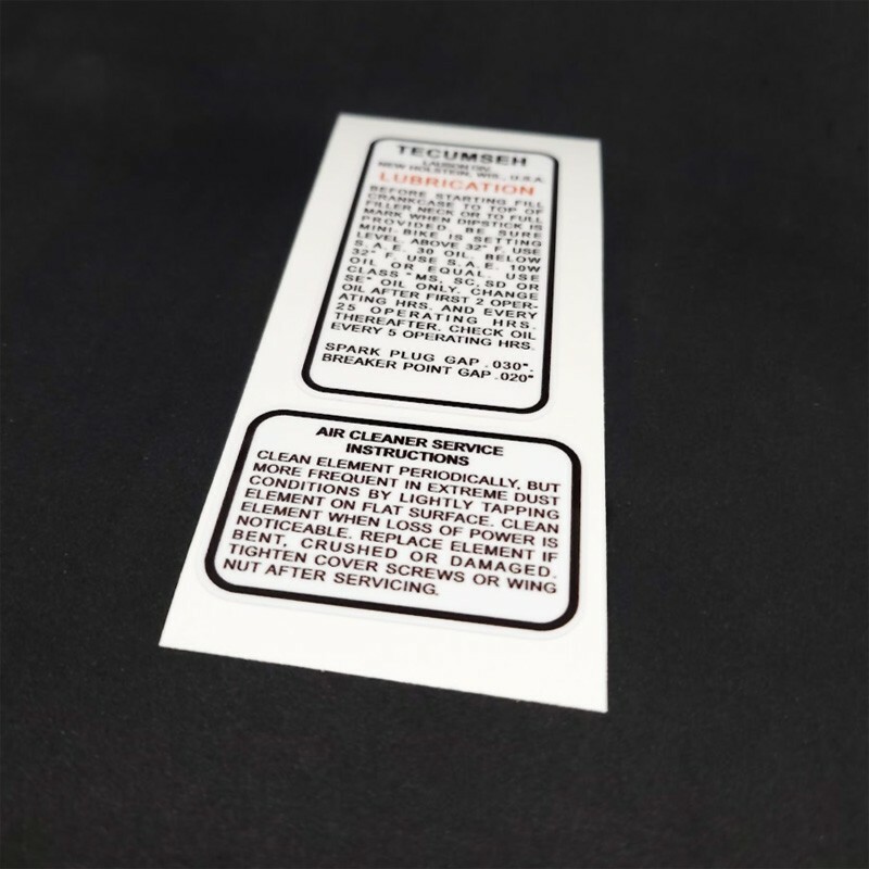 MINI-BIKE Specific TECUMSEH ENGINE SERVICE DECALS, Vinyl STICKERS | eBay