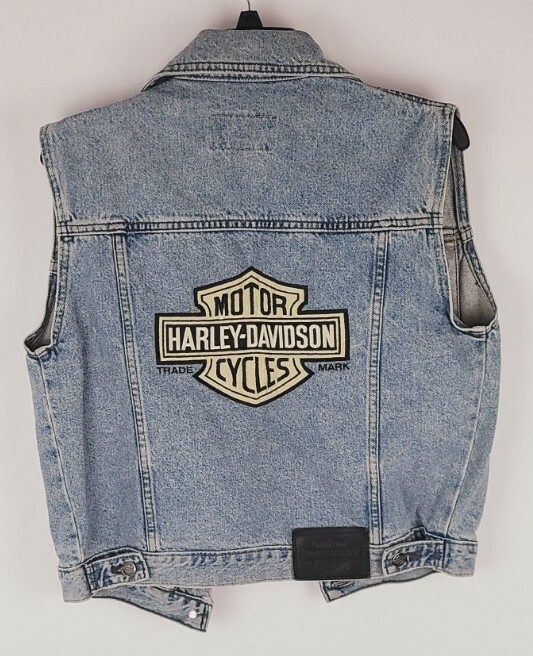 Harley Davidson Denim Vest Worn Distressed Patch Logo… - Gem